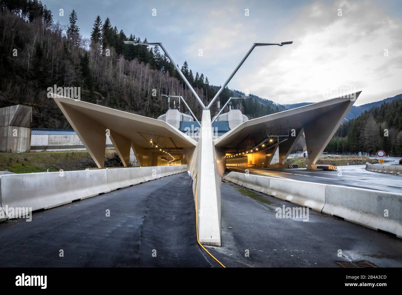 illuminated freeway tunnel portal on highway A9 named gleinalmtunnel in ...
