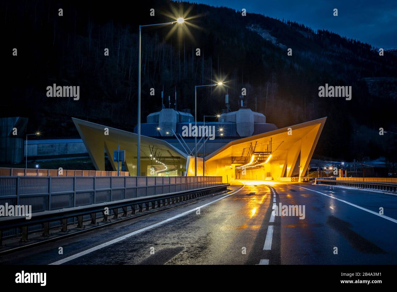 illuminated freeway tunnel portal on highway A9 named gleinalmtunnel in ...