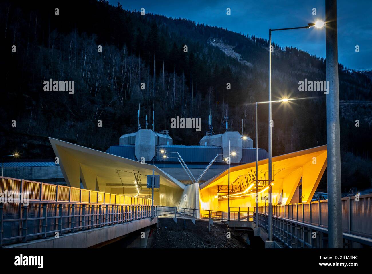 illuminated freeway tunnel portal on highway A9 named gleinalmtunnel in ...
