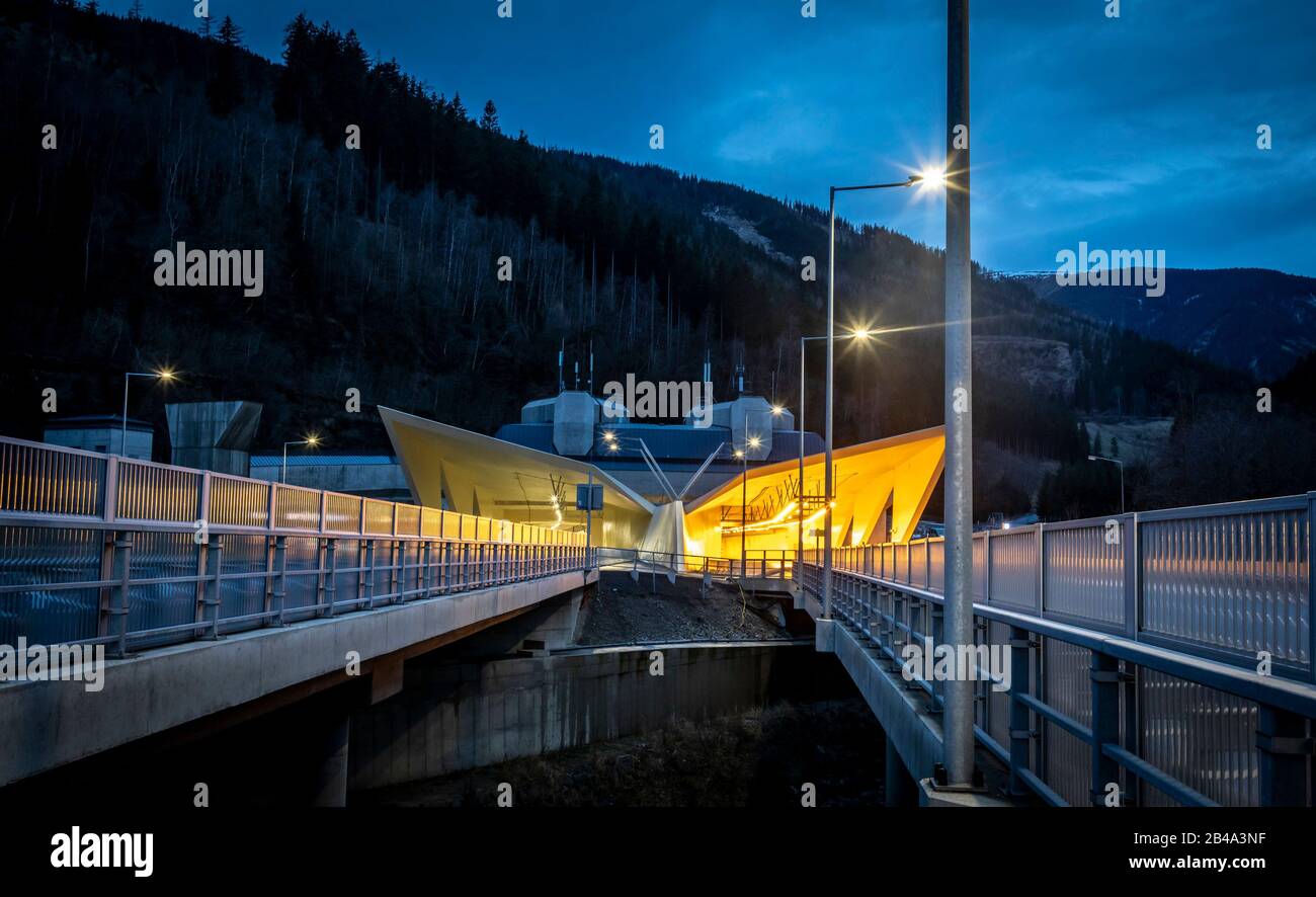 illuminated freeway tunnel portal on highway A9 named gleinalmtunnel in ...