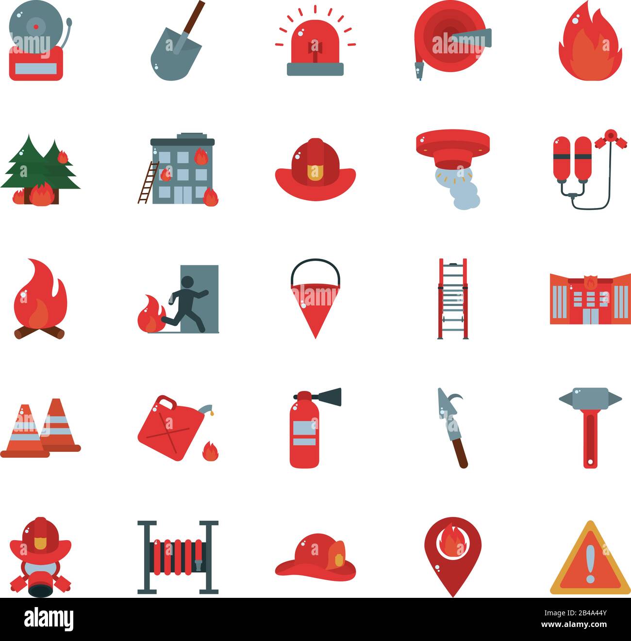 flat style icon set design, fire emergency rescue save department 911 ...