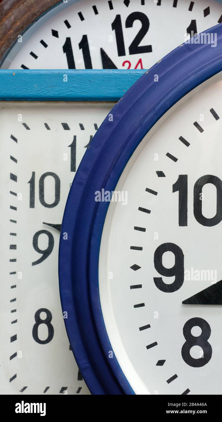 Backgrounds and textures: group of old wall clocks, various shape and ...