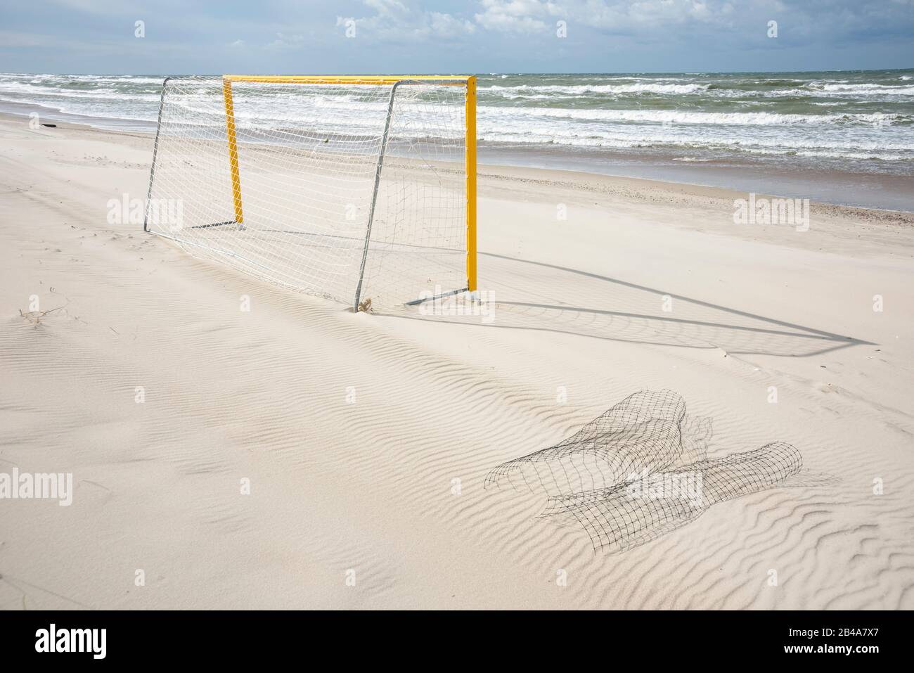 Football goal on beach, Baltic Sea Stock Photo - Alamy