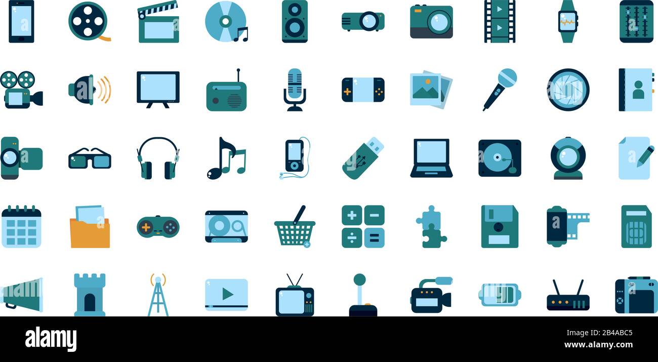 flat style icon set design, multimedia technology internet digital ...