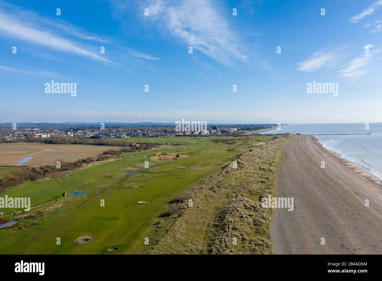 Aerial View along West Beach with the beautiful links Littlehampton ...