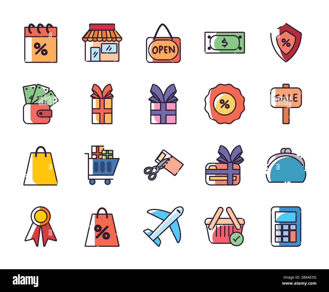 Shopping fill style icon set design of Commerce market store shop ...