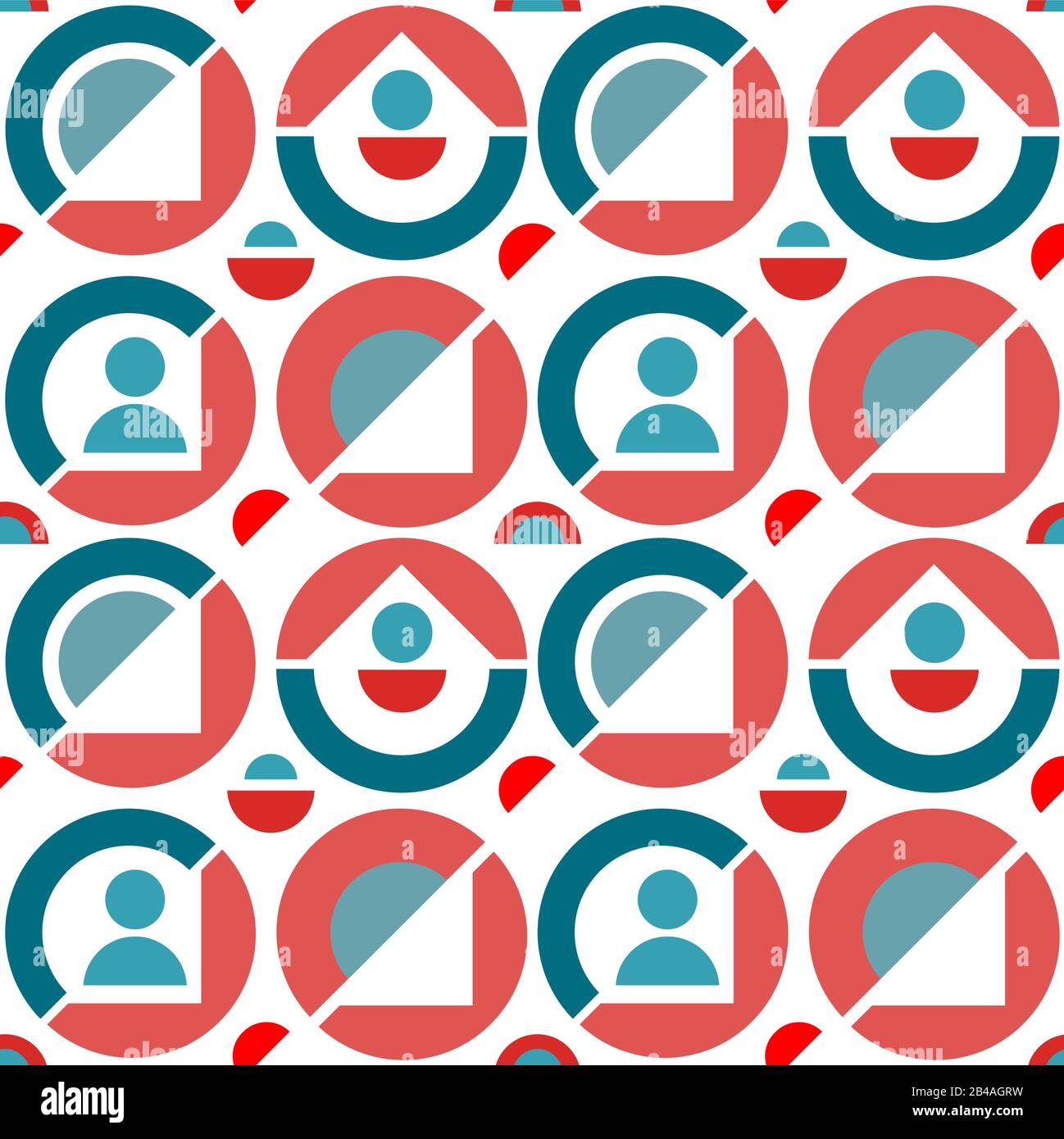 Geometry people in cricles seamless pattern. Red turquoise circle ...