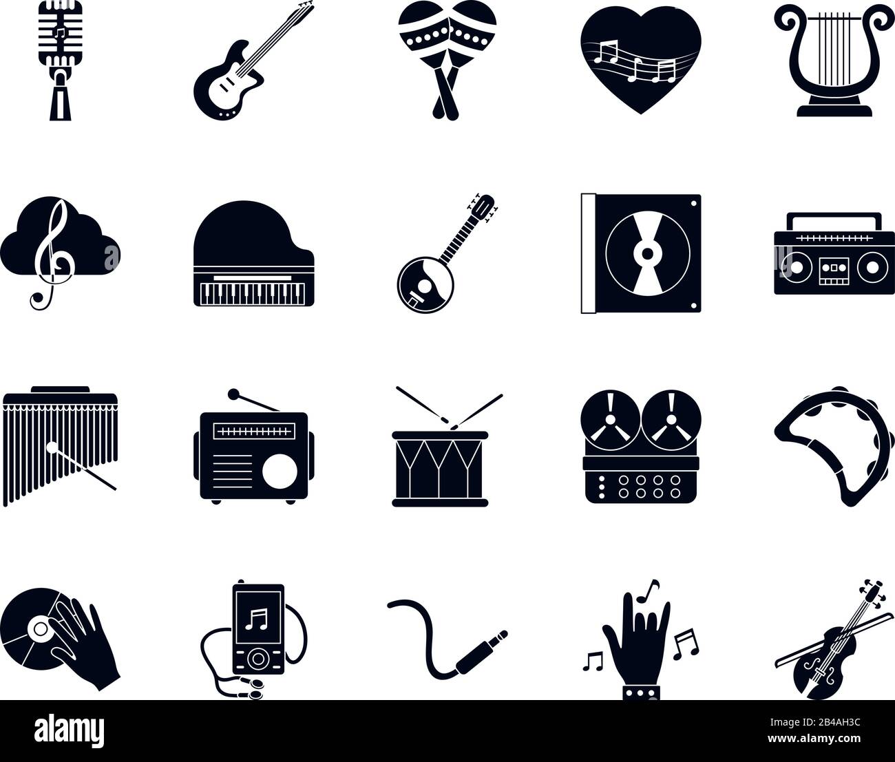 silhouette style icon set design, Music sound melody song musical art ...