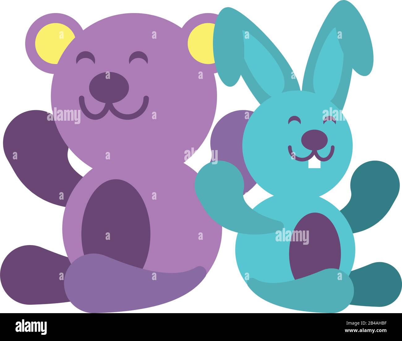 rabbit and teddy bear on white background, baby toys vector ...