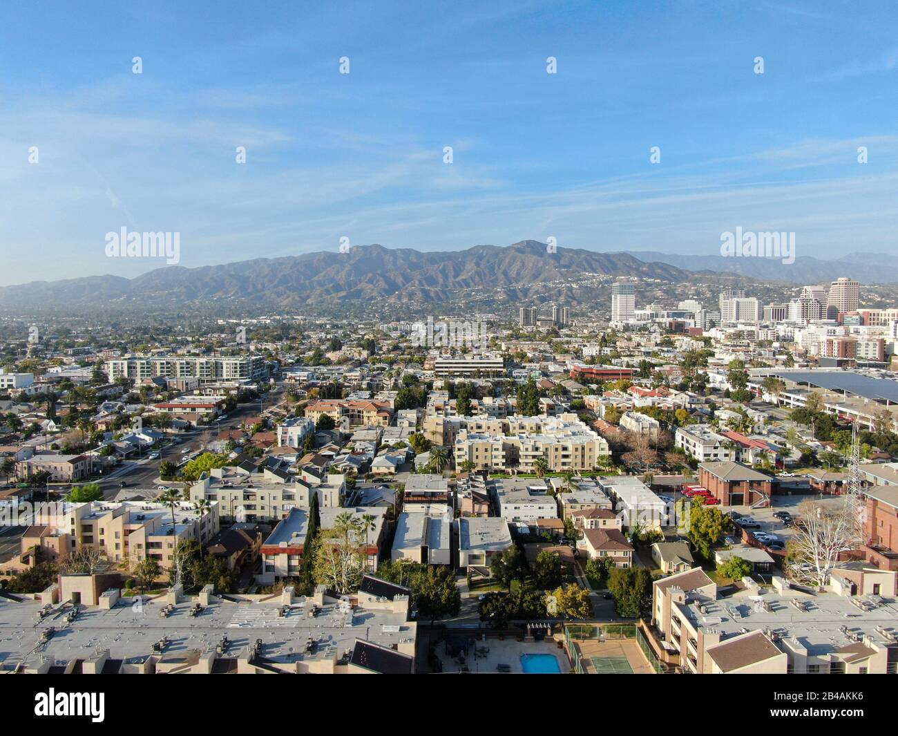 Aerial view of downtown Glendale, city in Los Angeles County ...