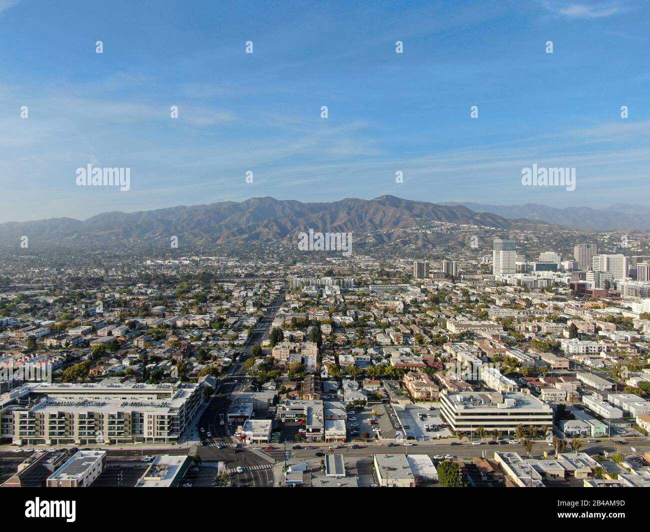 Aerial view of downtown Glendale, city in Los Angeles County ...