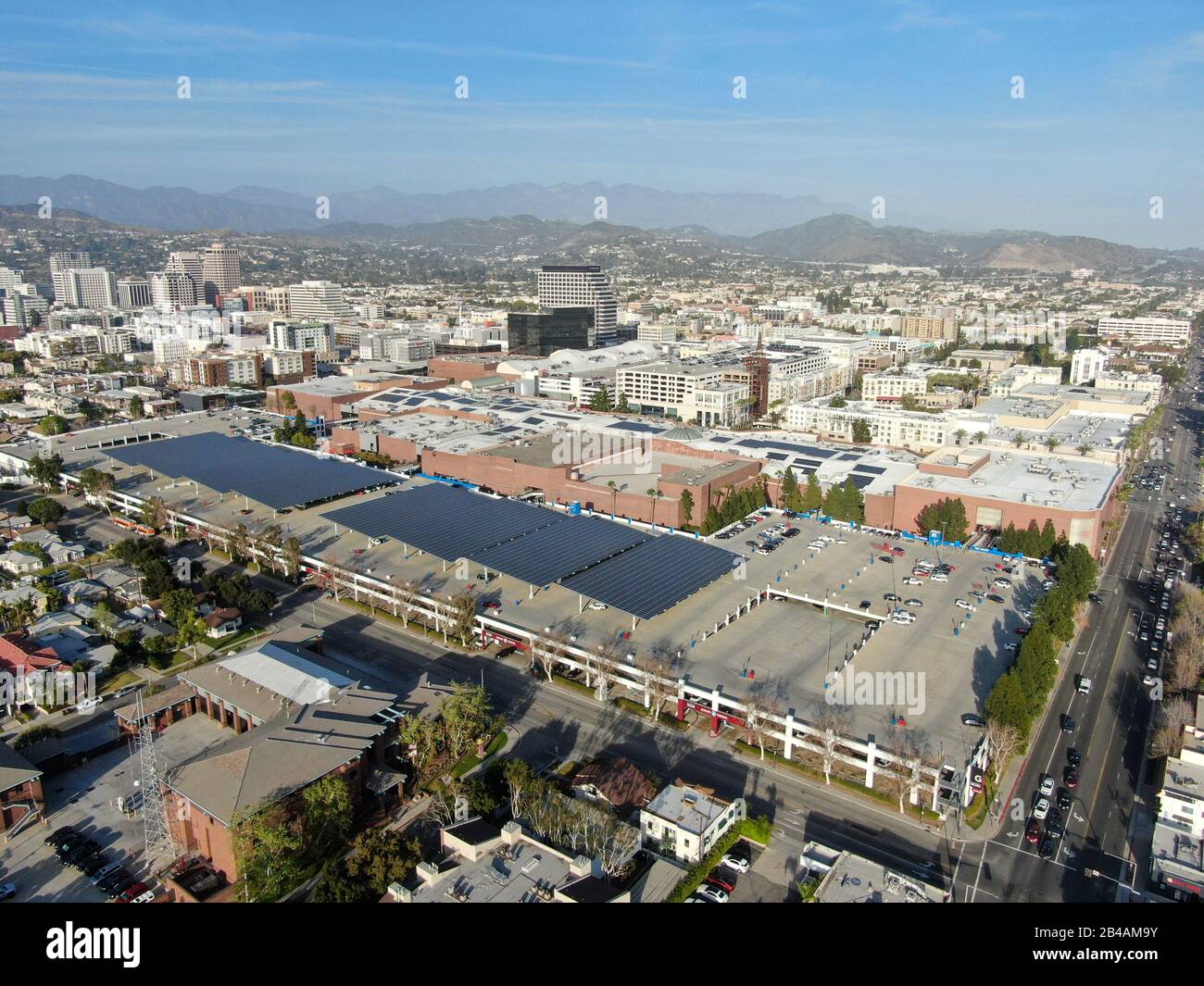 Aerial view of downtown Glendale, city in Los Angeles County ...