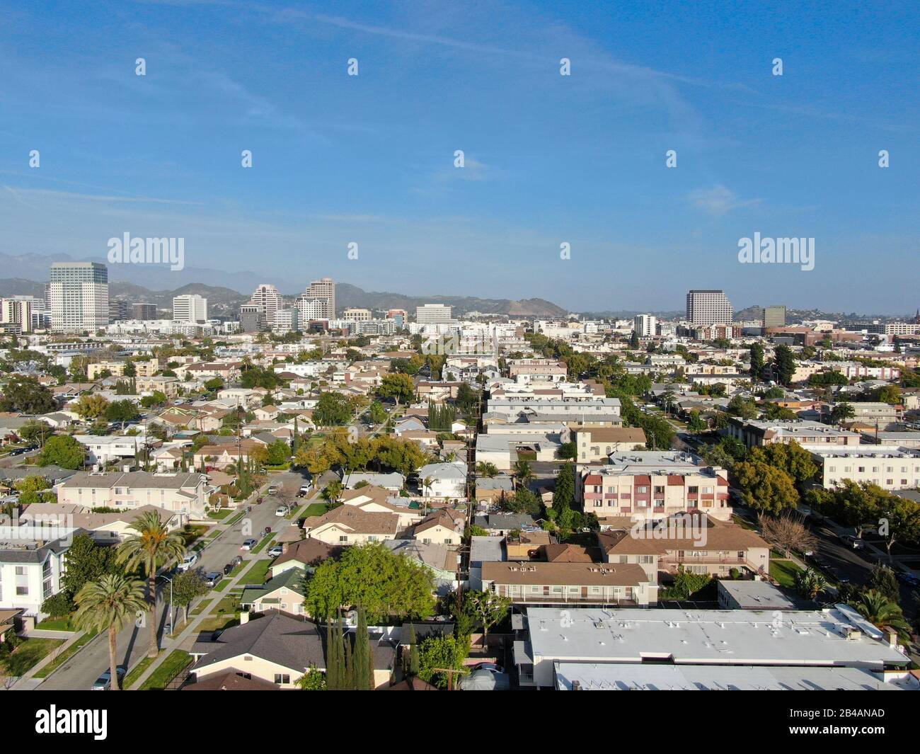 Aerial view of downtown Glendale, city in Los Angeles County ...