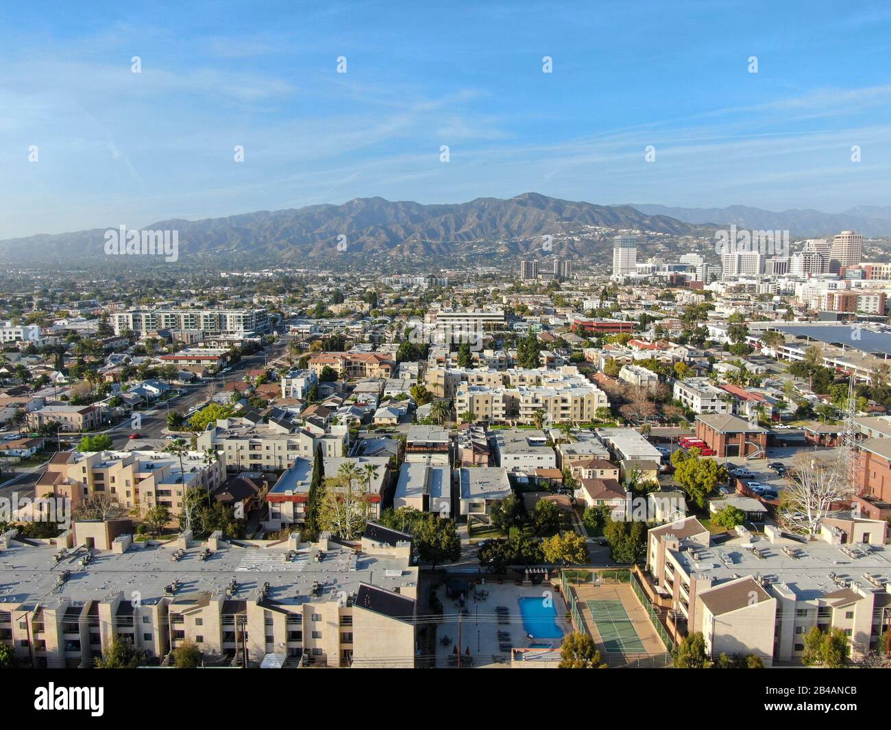 Aerial view of downtown Glendale, city in Los Angeles County ...