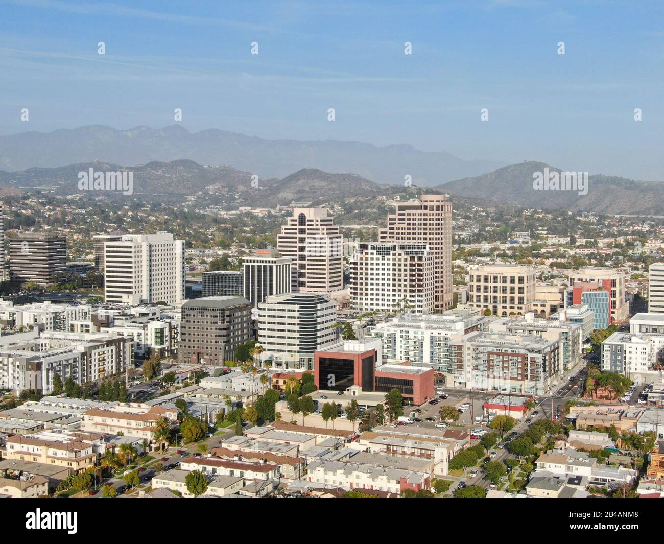 Aerial view of downtown Glendale, city in Los Angeles County ...