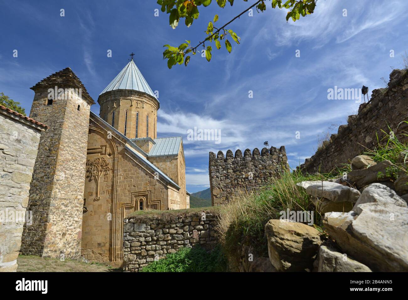Medieval Ananuri complex: castle and church against beautiful sky ...