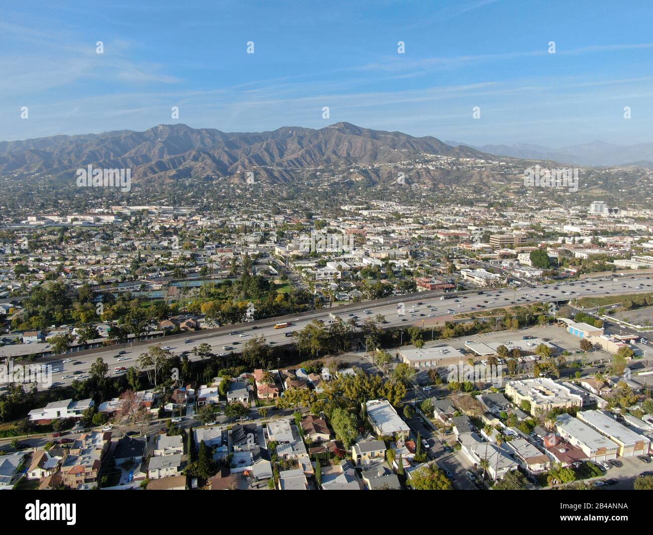 Aerial view of downtown Glendale, city in Los Angeles County ...