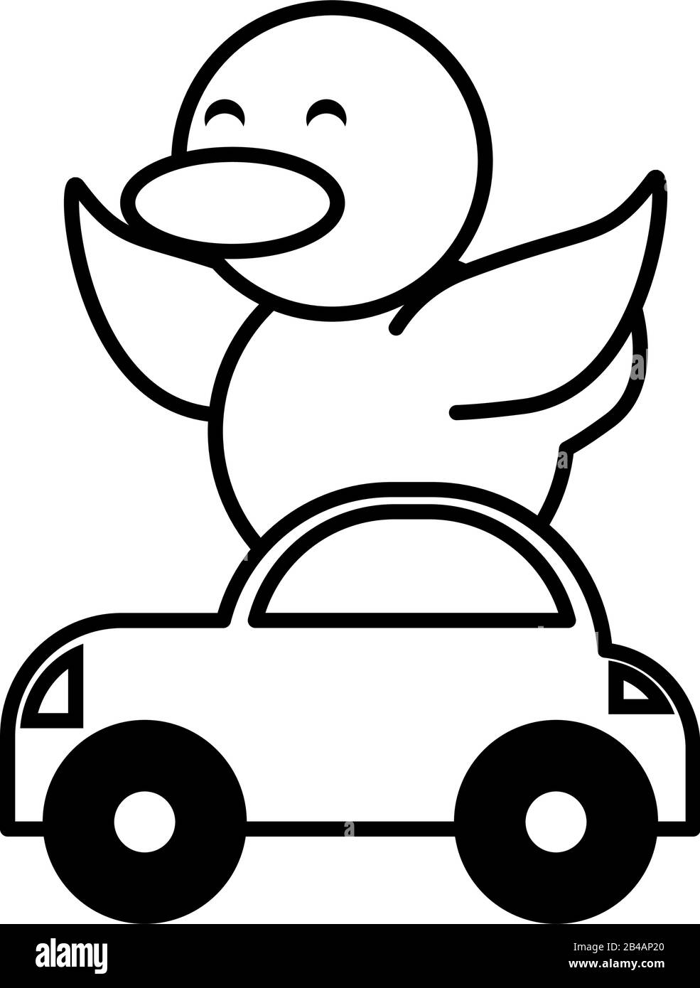 duck with car toy on white background, baby toys vector illustration ...