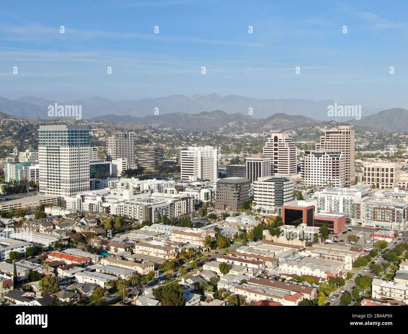 Aerial view of downtown Glendale, city in Los Angeles County ...