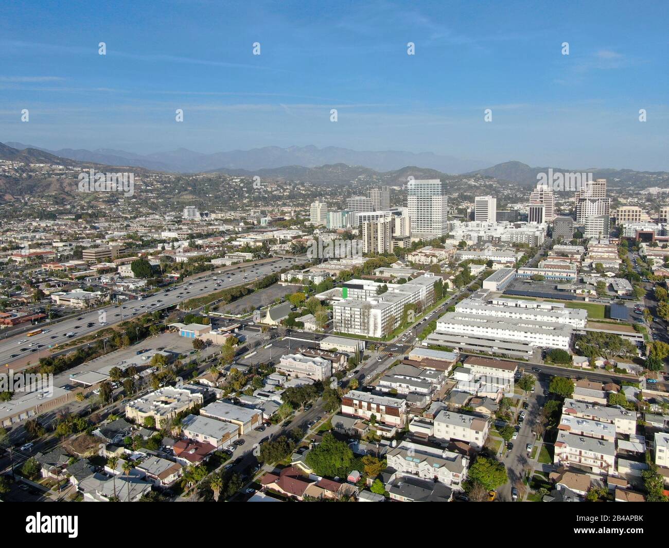 Aerial view of downtown Glendale, city in Los Angeles County ...