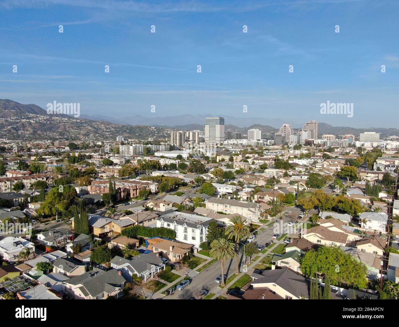 Aerial view of downtown Glendale, city in Los Angeles County ...