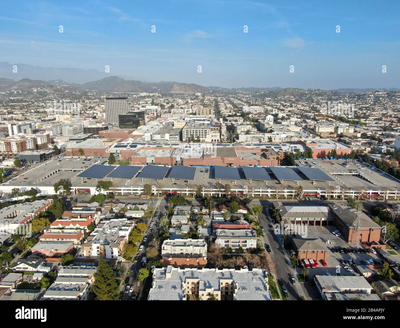 Aerial view of downtown Glendale, city in Los Angeles County ...