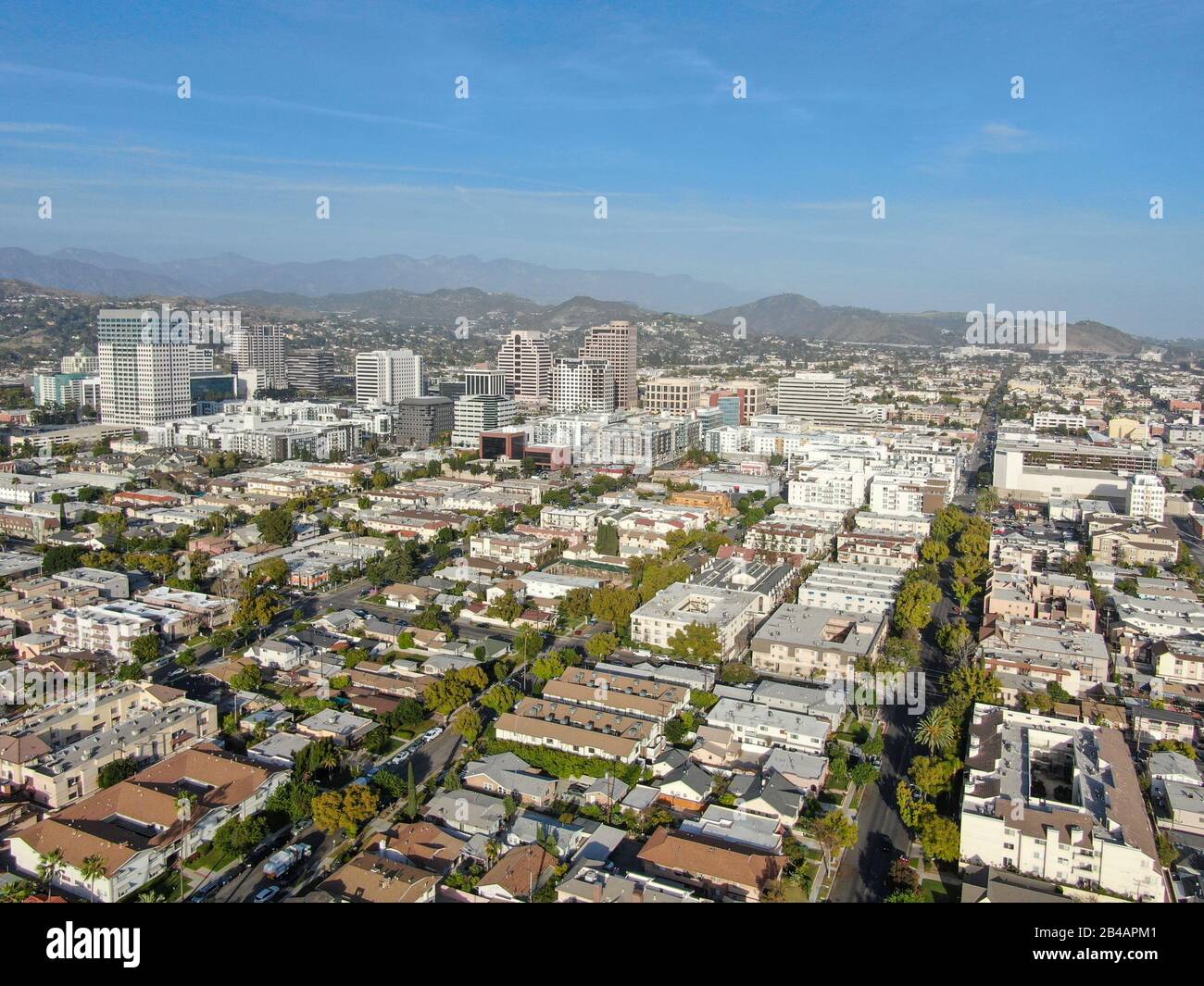 Aerial view of downtown Glendale, city in Los Angeles County ...