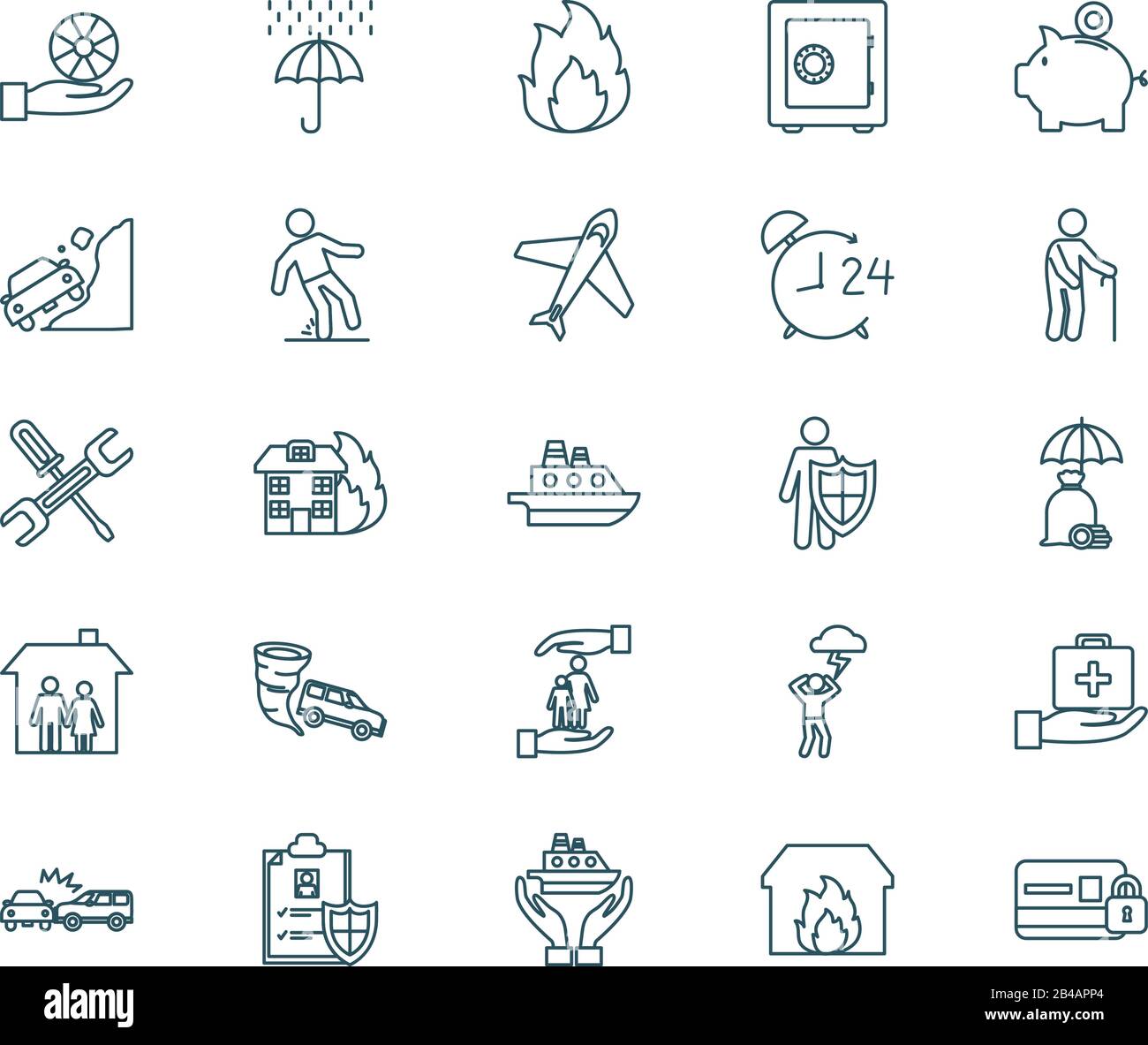 line style icon set design, Insurance health care security protection ...