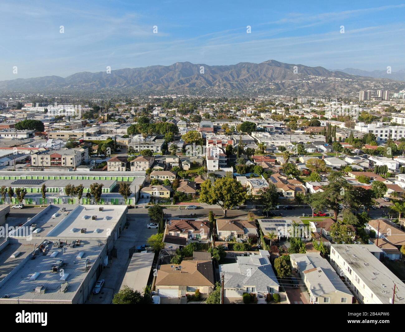 Aerial view of downtown Glendale, city in Los Angeles County ...