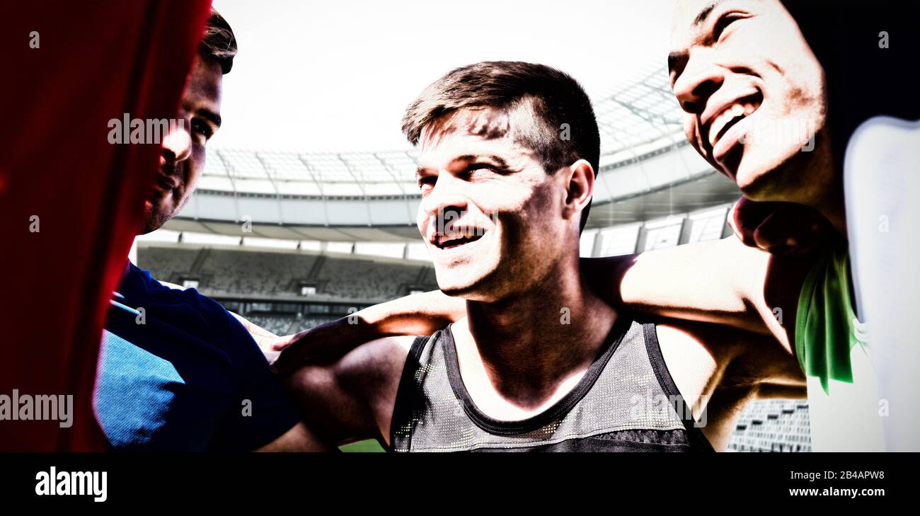 Composite image of sportsmen with arms around each other Stock Photo ...