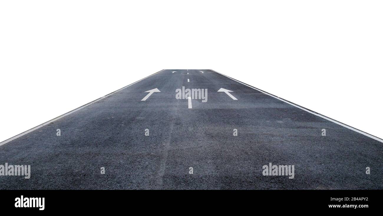 Asphalt road with arrows symbol of straight route. Isolated background ...