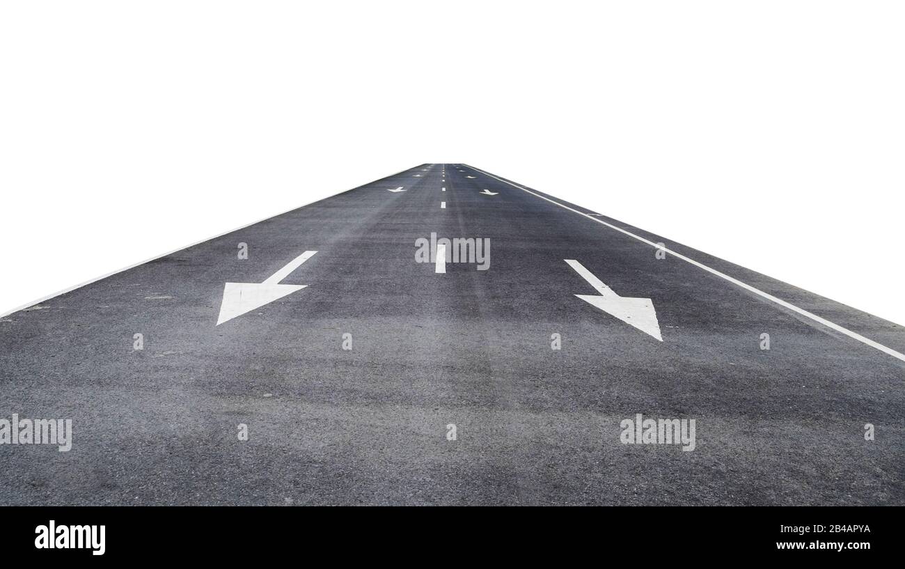 Asphalt road with arrows symbol of straight route. Isolated background ...