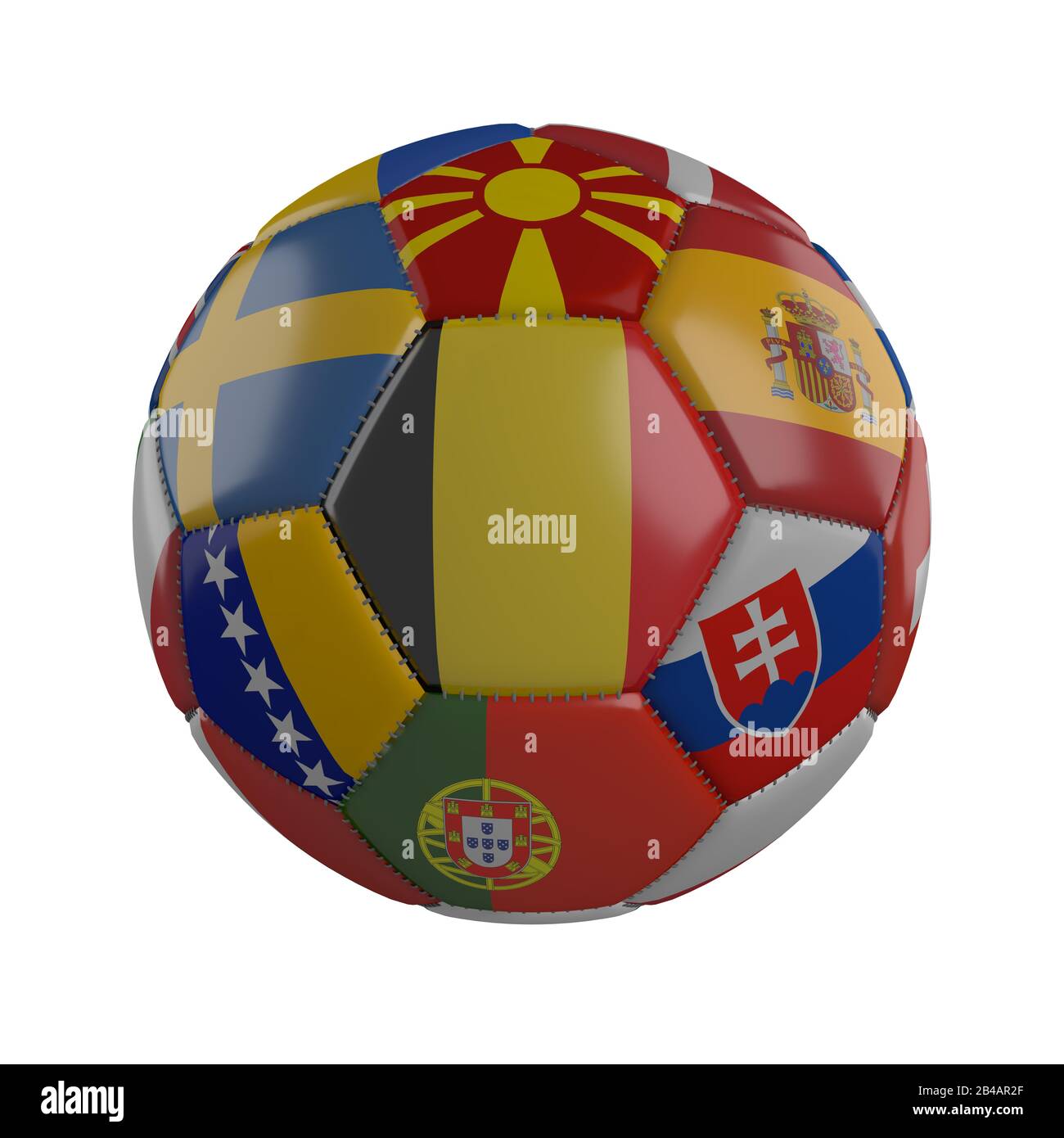 Belgium flag on a soccer ball with flags of European states on a white ...