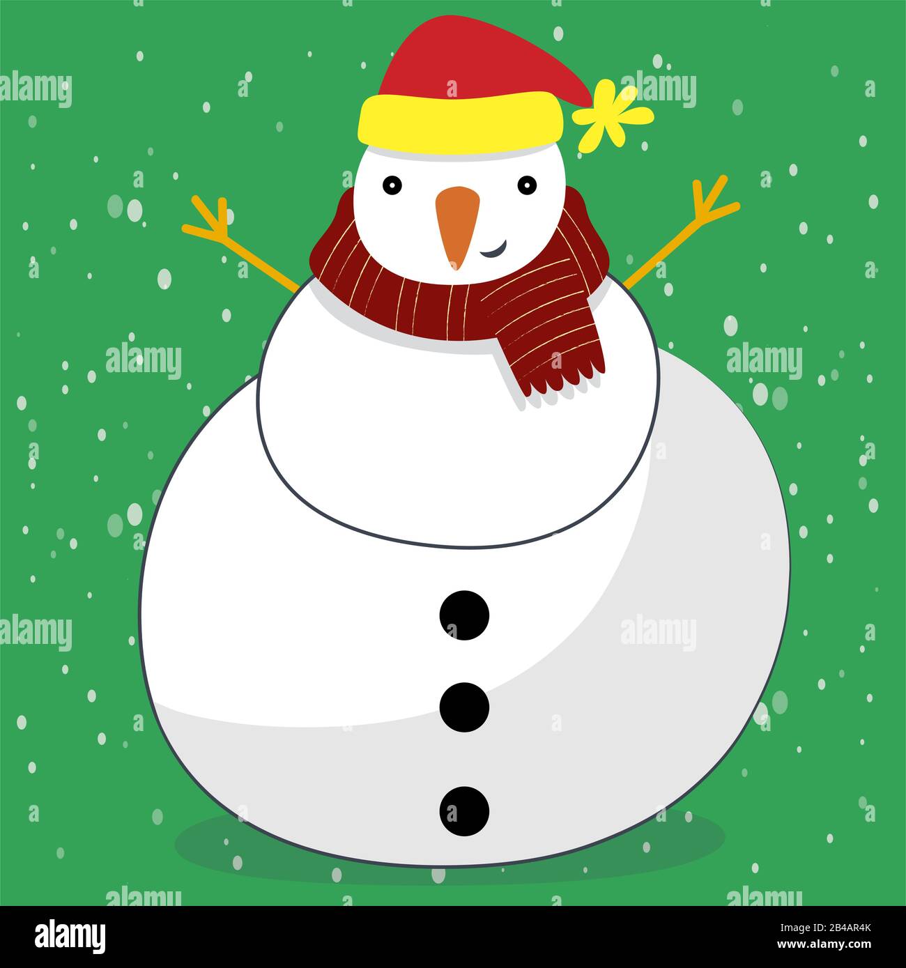 Snowman character with green background and flakes - vector Stock ...