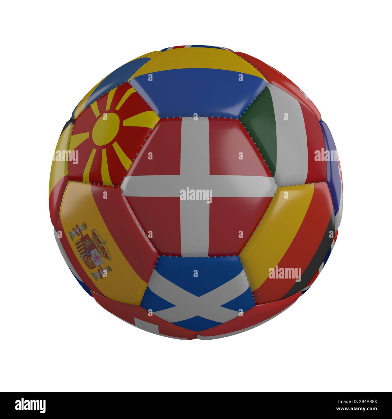 Denmark flag on a soccer ball with flags of European states on a white ...