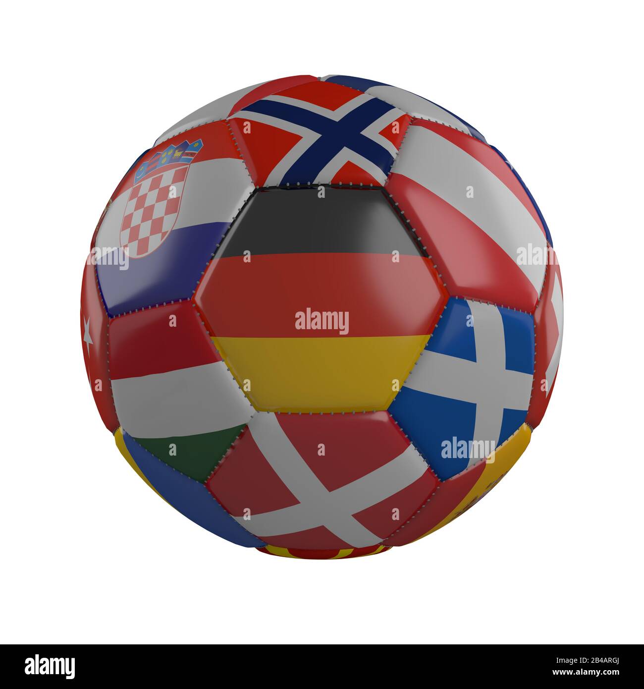 Germany flag on a soccer ball with flags of European states on a white ...