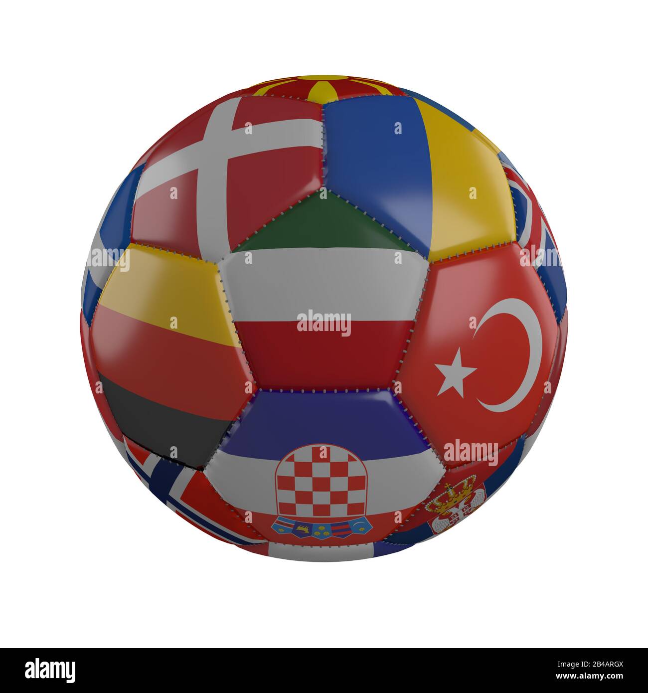 Hungary flag on a soccer ball with flags of European states on a white ...