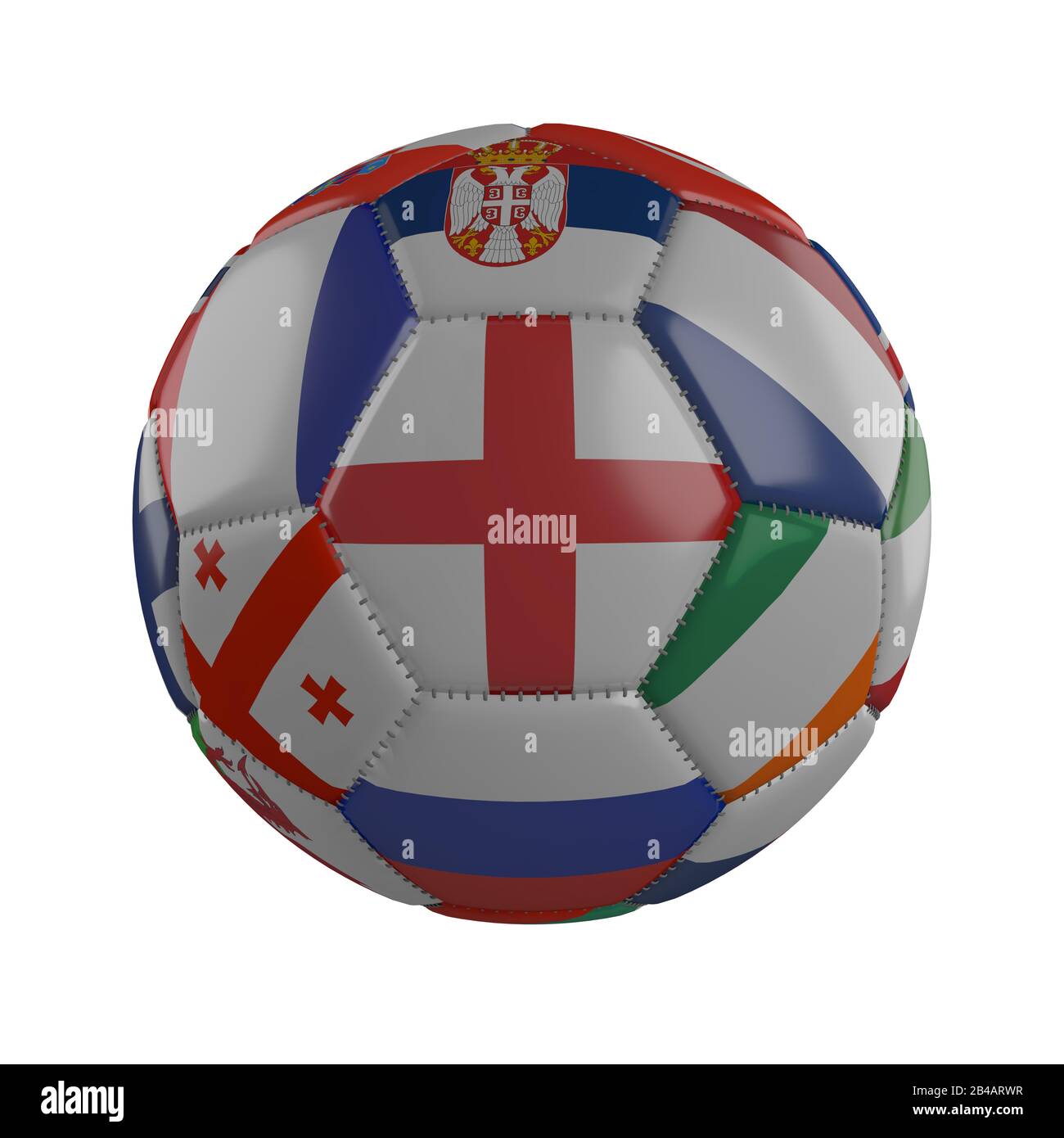 England flag on a soccer ball with flags of European states on a white ...