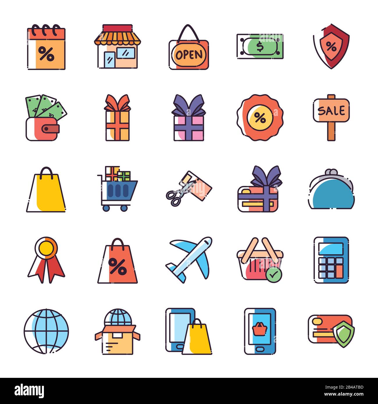 Shopping fill style icon set design of Commerce market store shop ...
