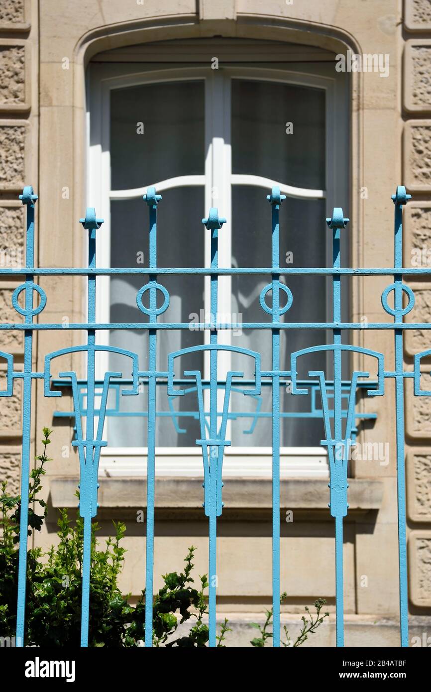 France, Meurthe-et-Moselle, Nancy, Art Nouveau wrought iron fence of a ...
