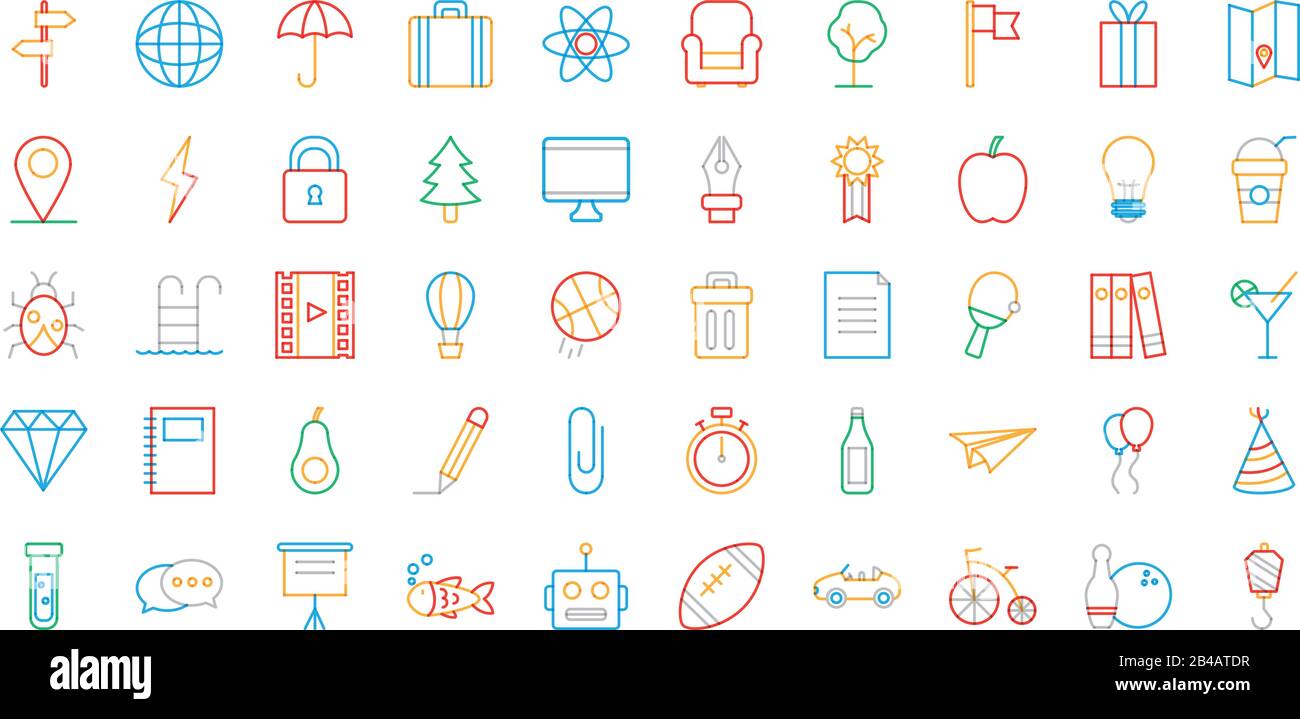 objects multiply line style icon set design, Ornament art cute idea ...