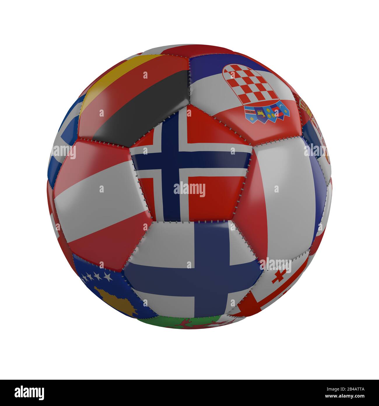 Norway flag on a soccer ball with flags of European states on a white ...