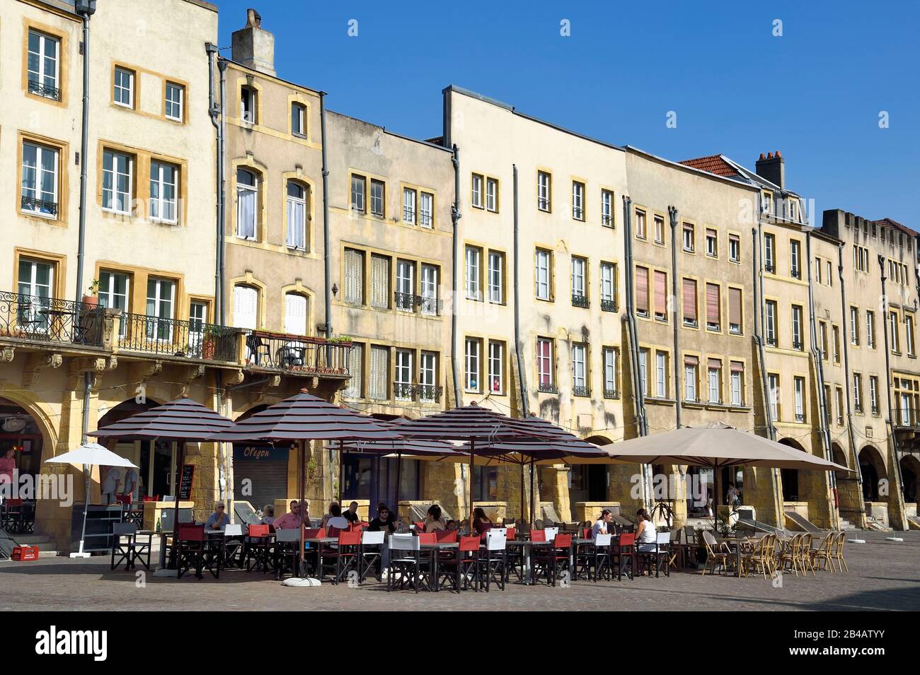 France, Moselle, Metz, Medieval houses with arcades of the Place Saint ...
