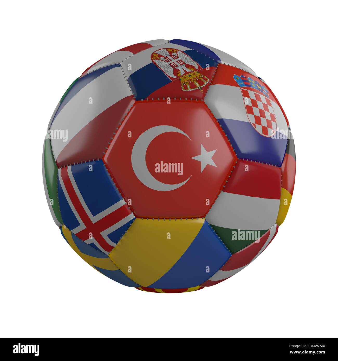 Turkey flag on a soccer ball with flags of European states on a white ...