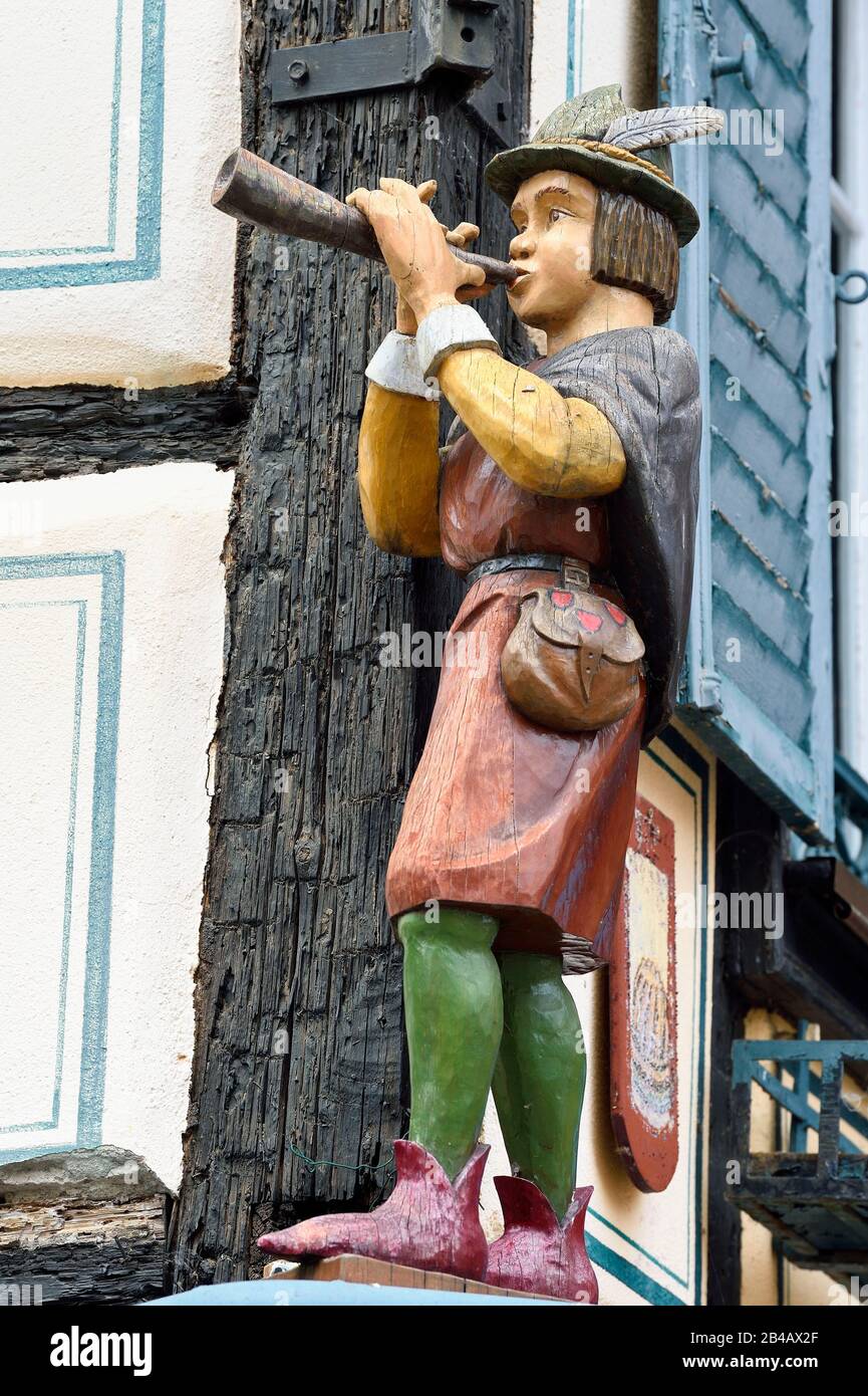 France, Haut Rhin, the Alsace Wine Route, Ribeauville, statue of the ...