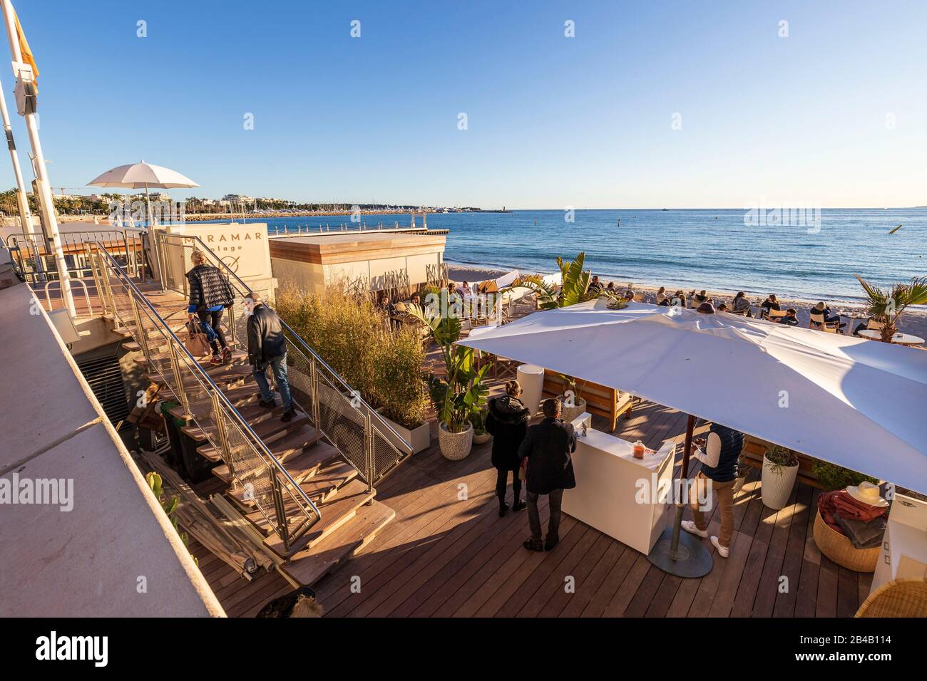 France, Alpes-Maritimes, Cannes, the private beach of the palace ...