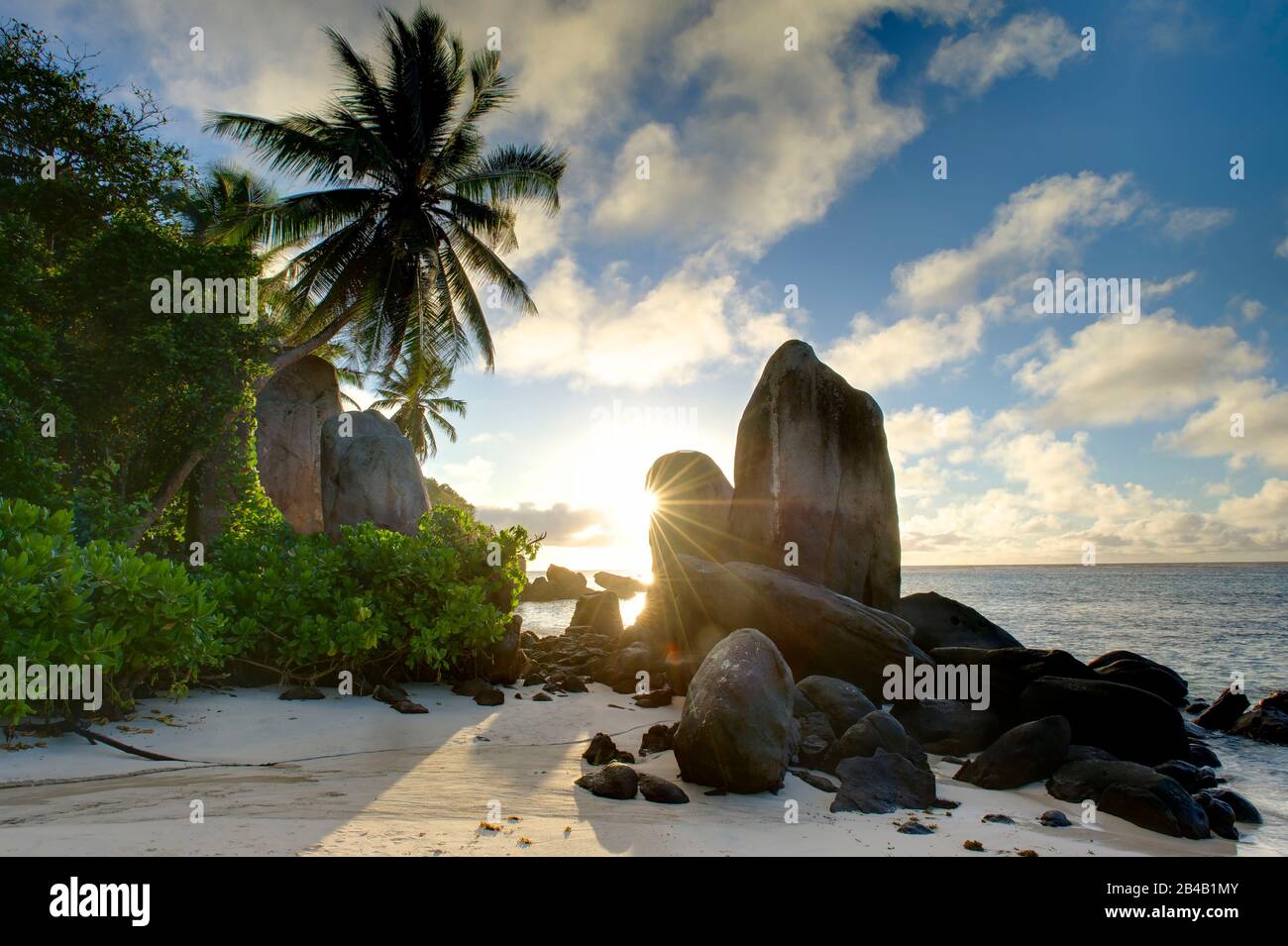 Seychelles, Mahe Island, white sand beach and granite rocks in Anse ...