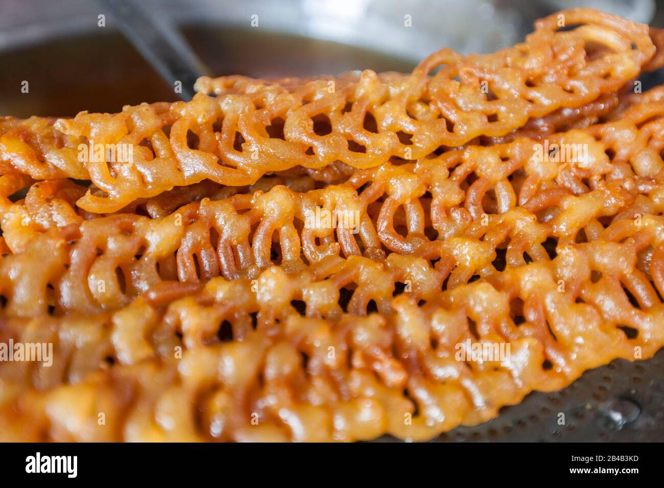 India, Uttarakhand, Haridwar, holy city of hinduism, close-up of jalebi ...
