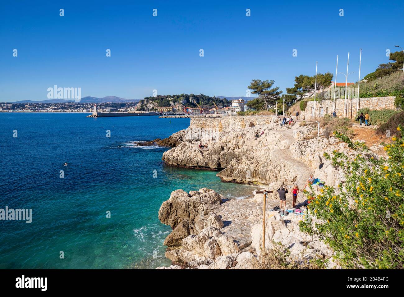 France, Alpes-Maritimes, Nice, the entrance to the port and the rocky ...