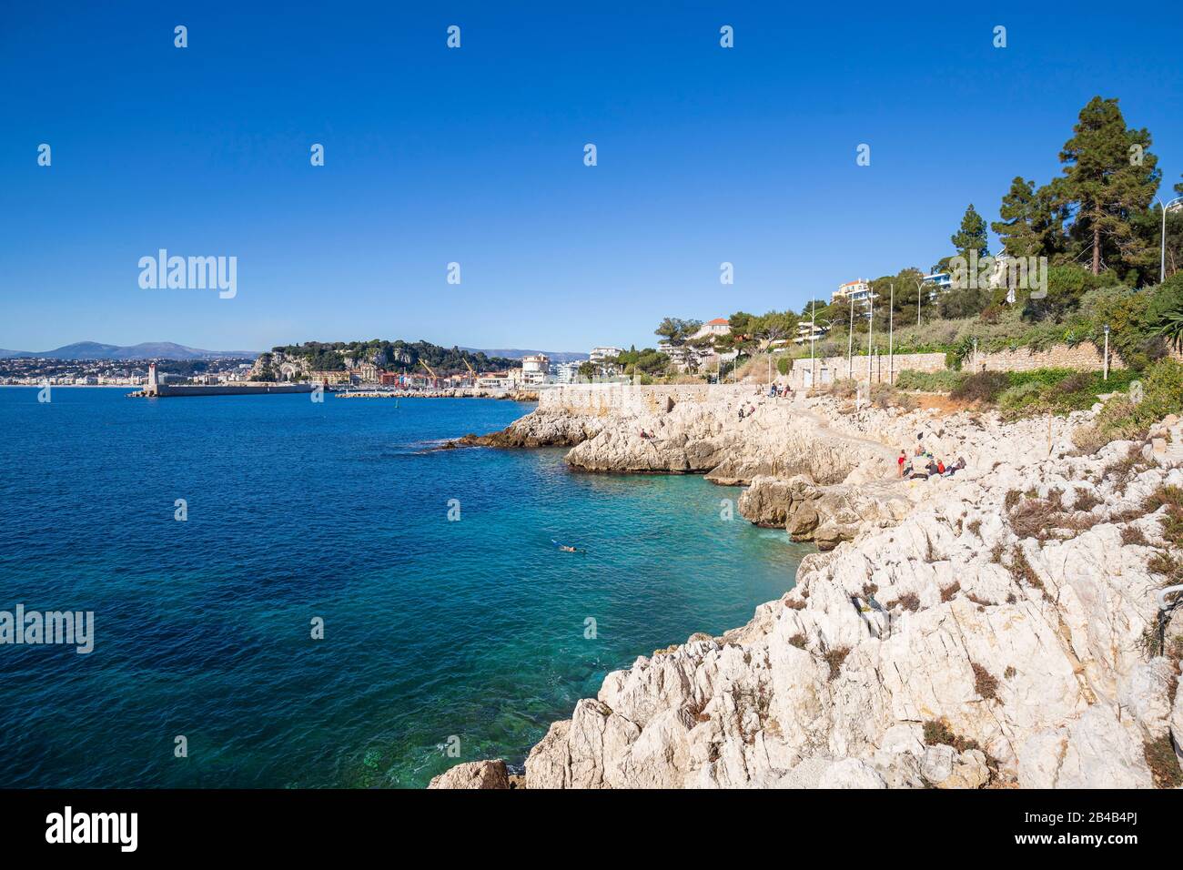 France, Alpes-Maritimes, Nice, the entrance to the port and the rocky ...